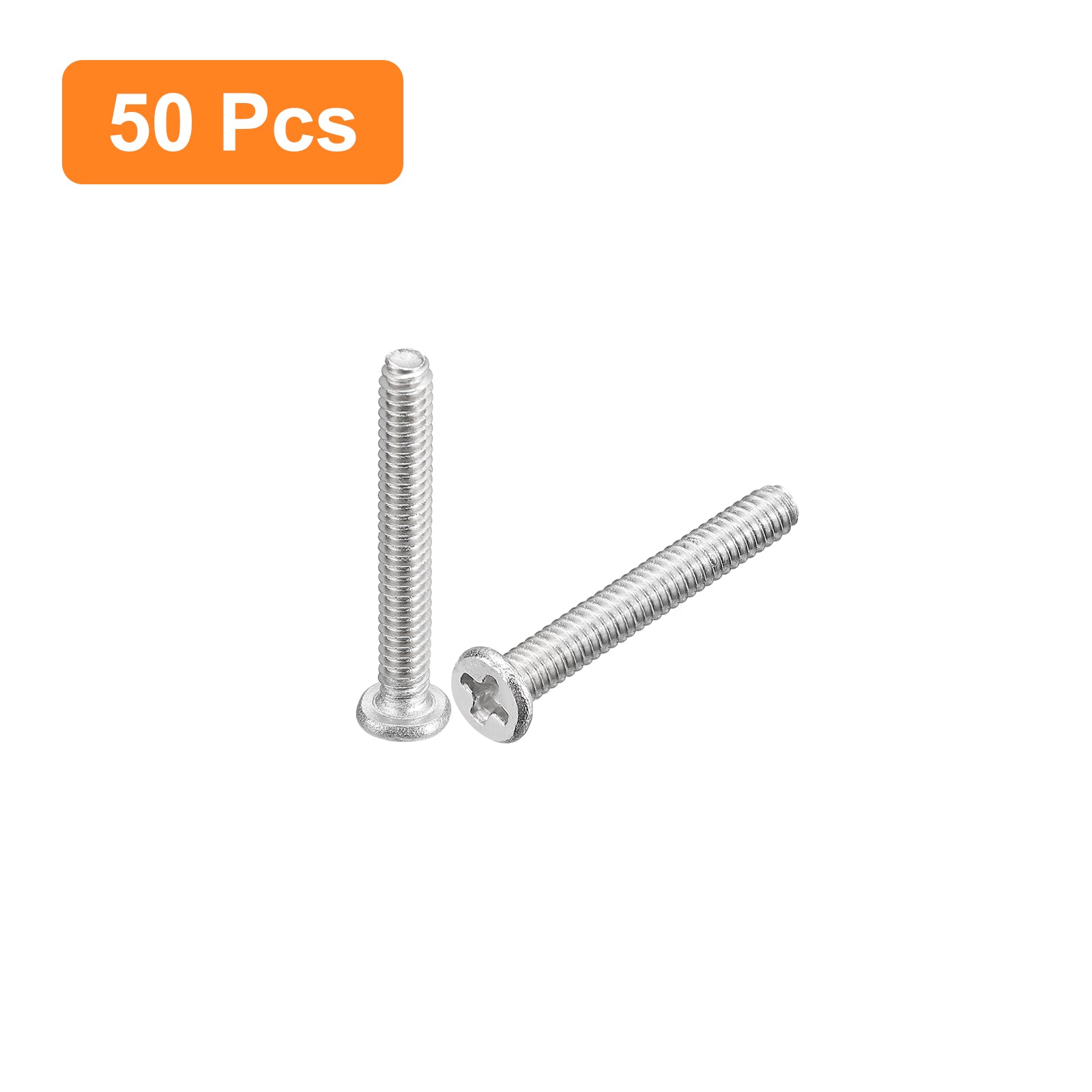 Uxcell M1.4-0.3 x 10mm 50Pcs Flat Round Head Screws 304 Stainless Steel Phillips Drive Machine ...