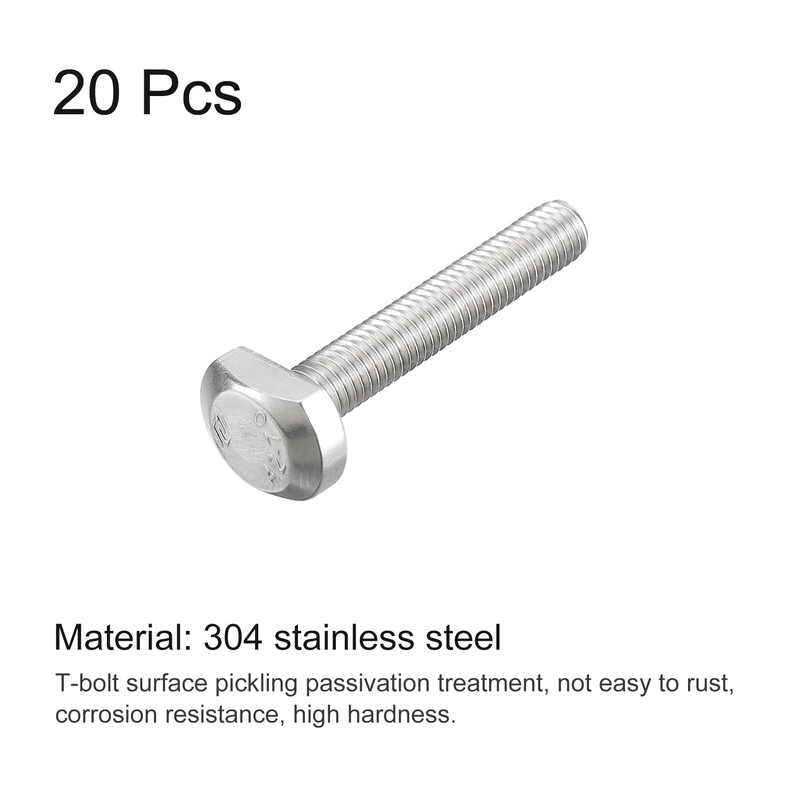 Uxcell T-Slot Bolts, 20pcs M5x30mm Drop-in Stud Sliding Bolts 304 Stainless Steel | Harfington