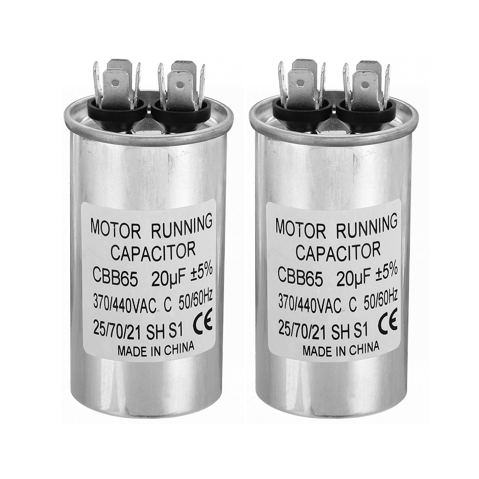 CBB65 20uf Run Capacitor, 20mfd 2Pcs AC 370/440V Aluminum Case with 2 Terminal | Harfington