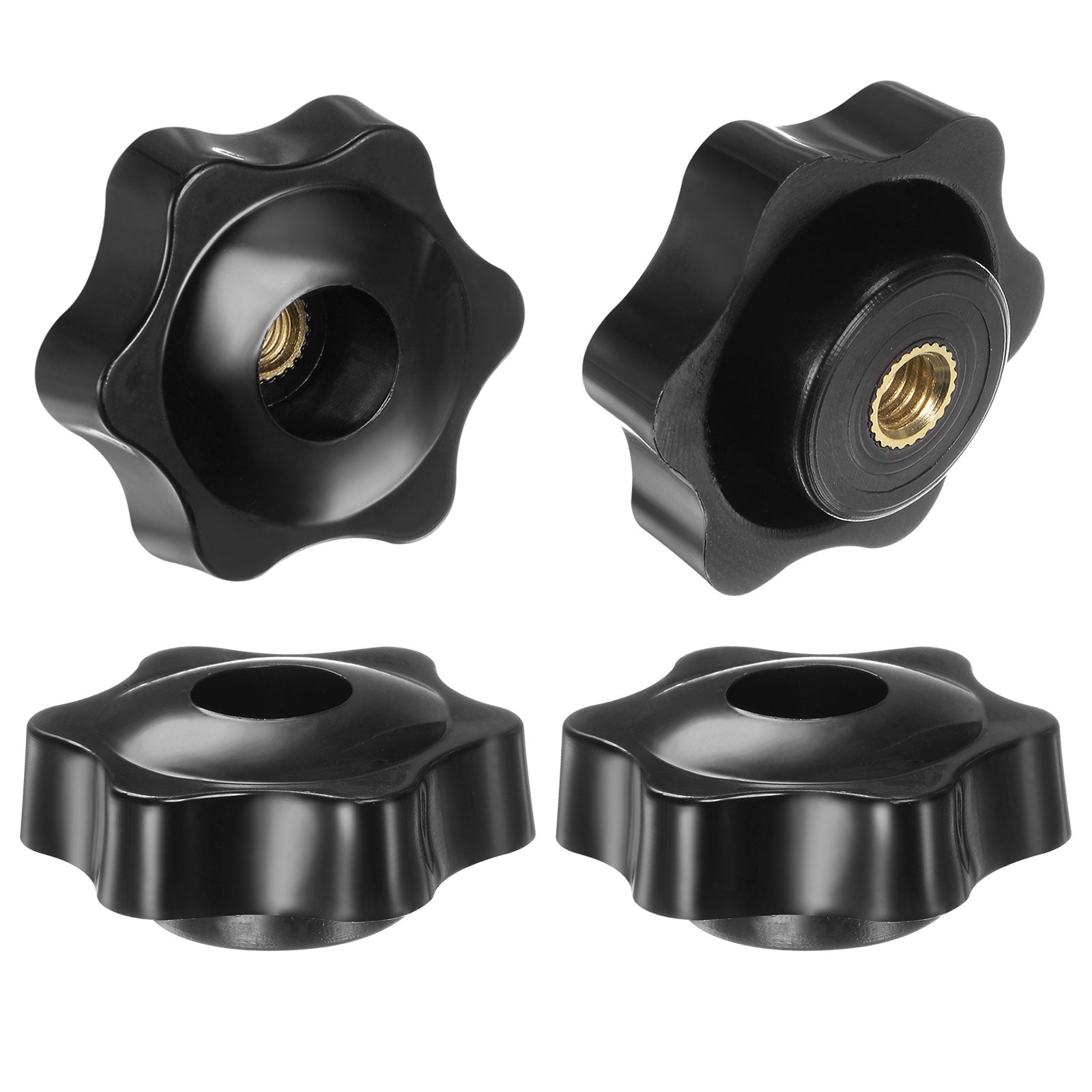 4pcs Star Knobs M6 Thread 38mm Head Through Hole Clamping Handles Black | Harfington