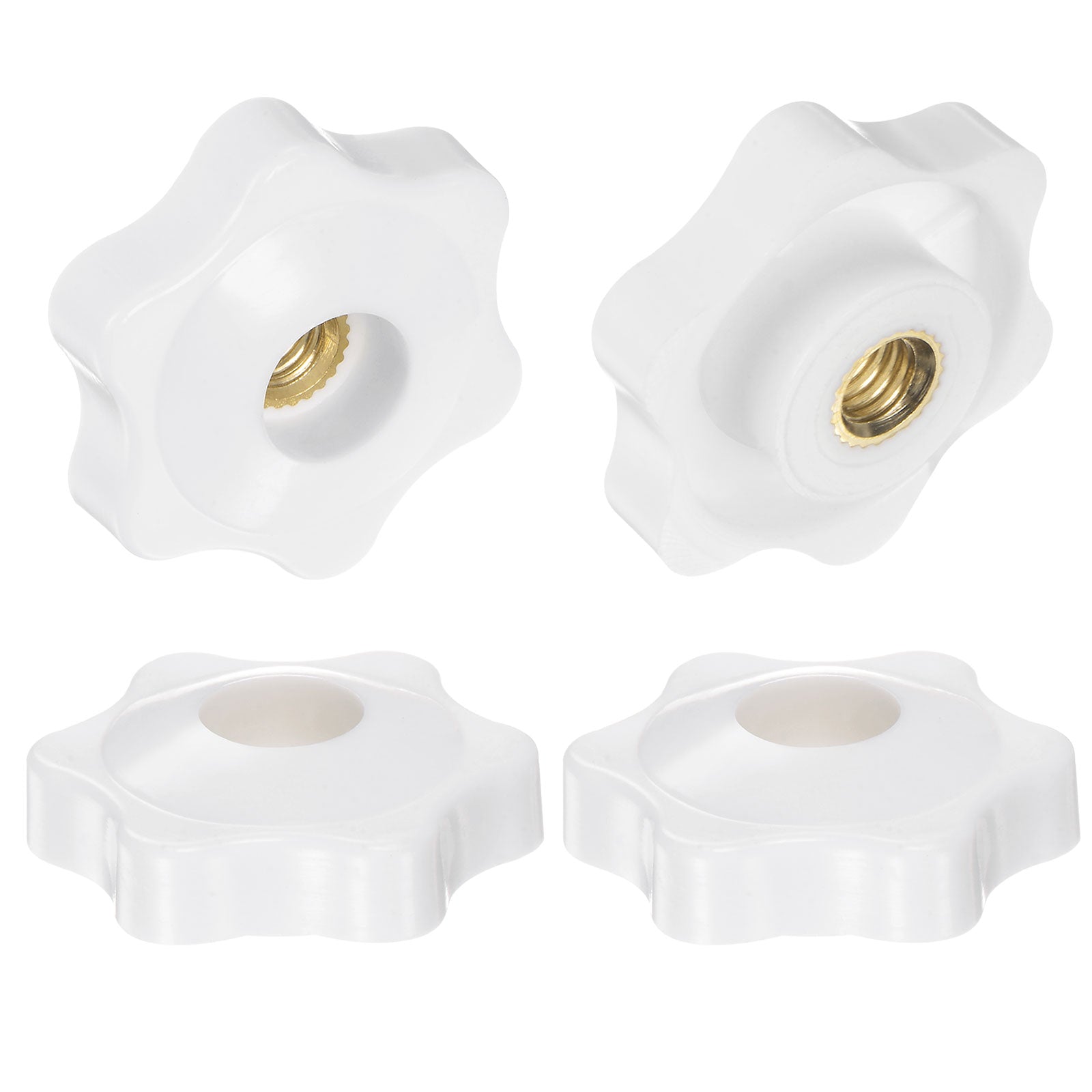 4pcs Star Knobs M6 Thread 32mm Head Through Hole Clamping Handles White | Harfington