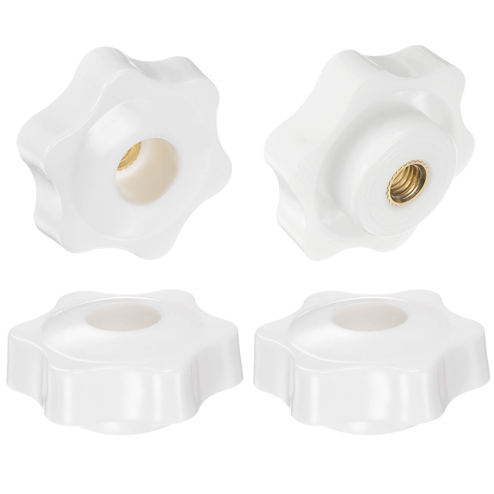 4pcs Star Knobs M6 Thread 38mm Head Through Hole Clamping Handles White | Harfington