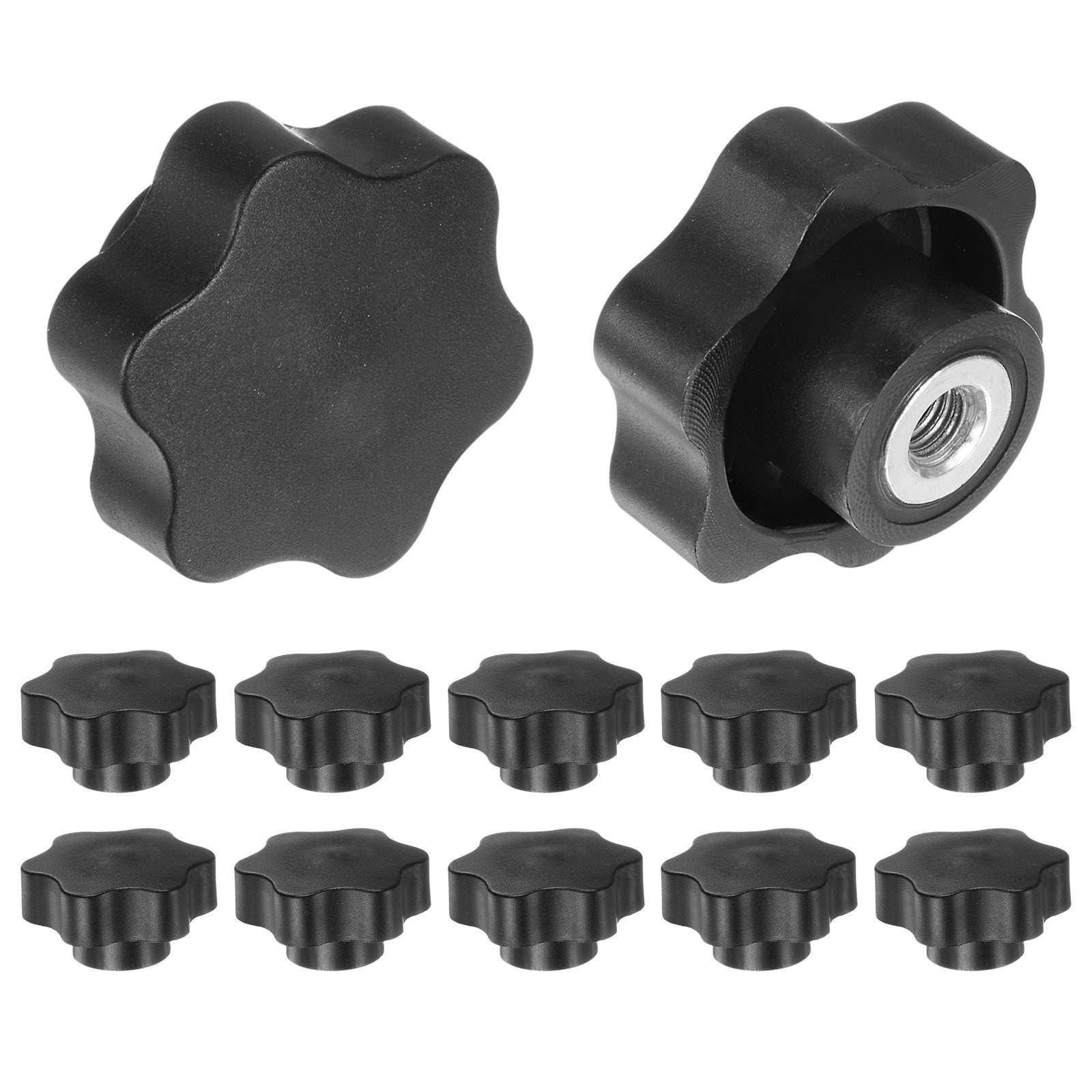 12pcs Star Knobs M8 Female Thread 48mm 6-Point Plastic Head Metal Insert Non-Through Hole Screw ...