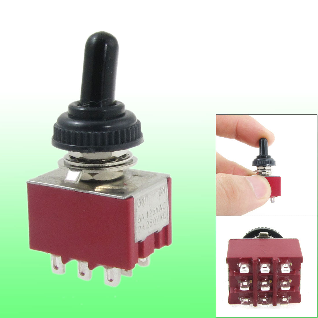 Uxcell AC 250V 2A 125V 5A ON/ON 2 Position 3PDT 9 Pins Toggle Switch with Waterproof Boot ...
