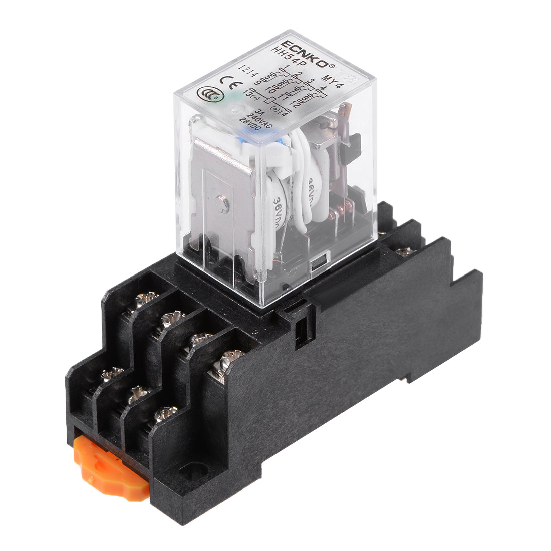 Uxcell HH54P DC 36V Coil 4P4T 14 Pins Electromagnetic Power Relay Green LED with socket | Harfington