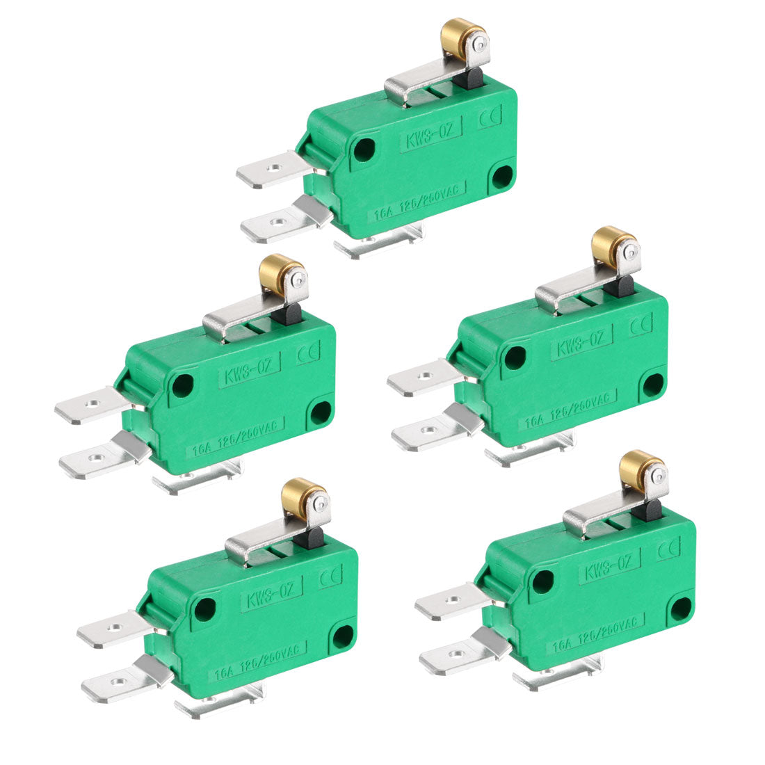 Uxcell 5PCS KW3-OZ 16A 125/250VAC SPDT NO NC Short Roller Lever Type Micro Limit Switches ...