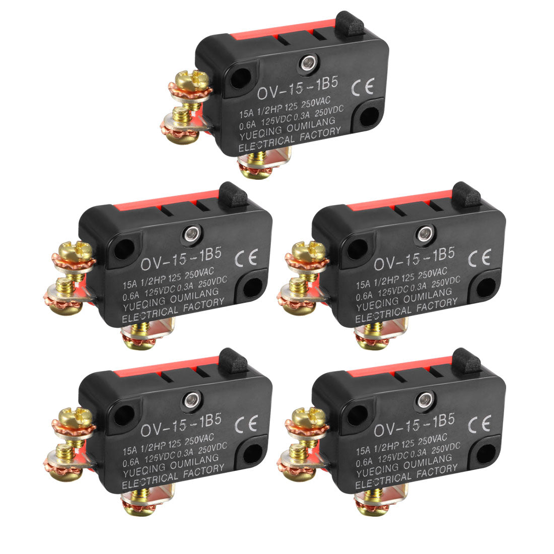 Uxcell 5PCS OV-15-1B5 15A 125/250V AC SPDT NO+NC Snap Button Type Micro Limit Switch with Screw ...