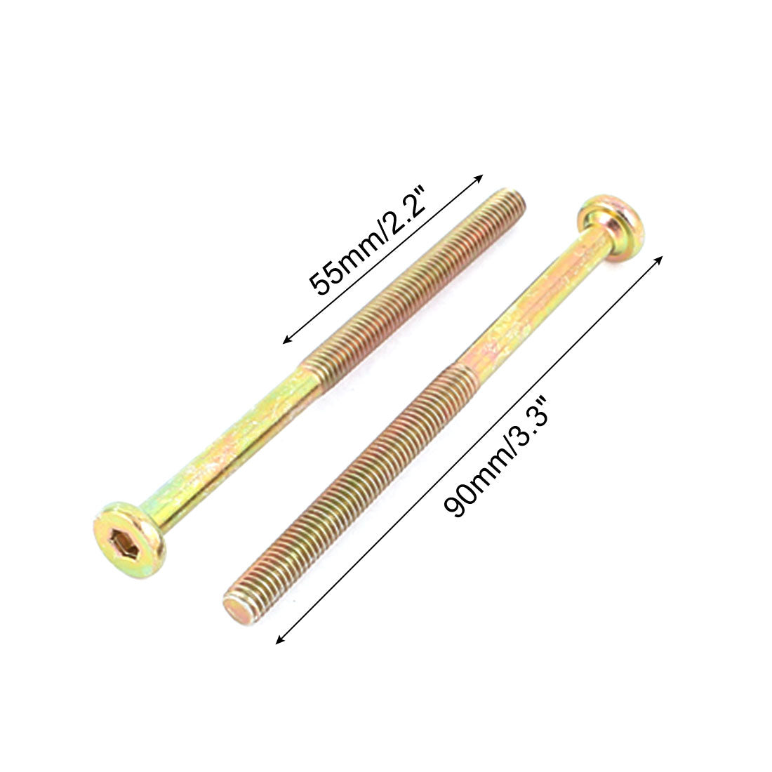 Uxcell M6 x 90mm Male Thread Hex Socket Head Cap Screws Bolts Bronze ...