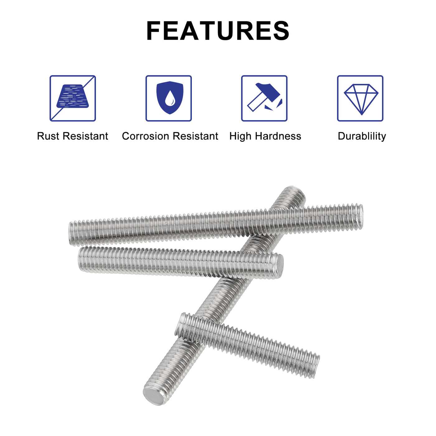 Uxcell M8 x 160mm 304 Stainless Steel Fully Threaded Rods Fasteners ...