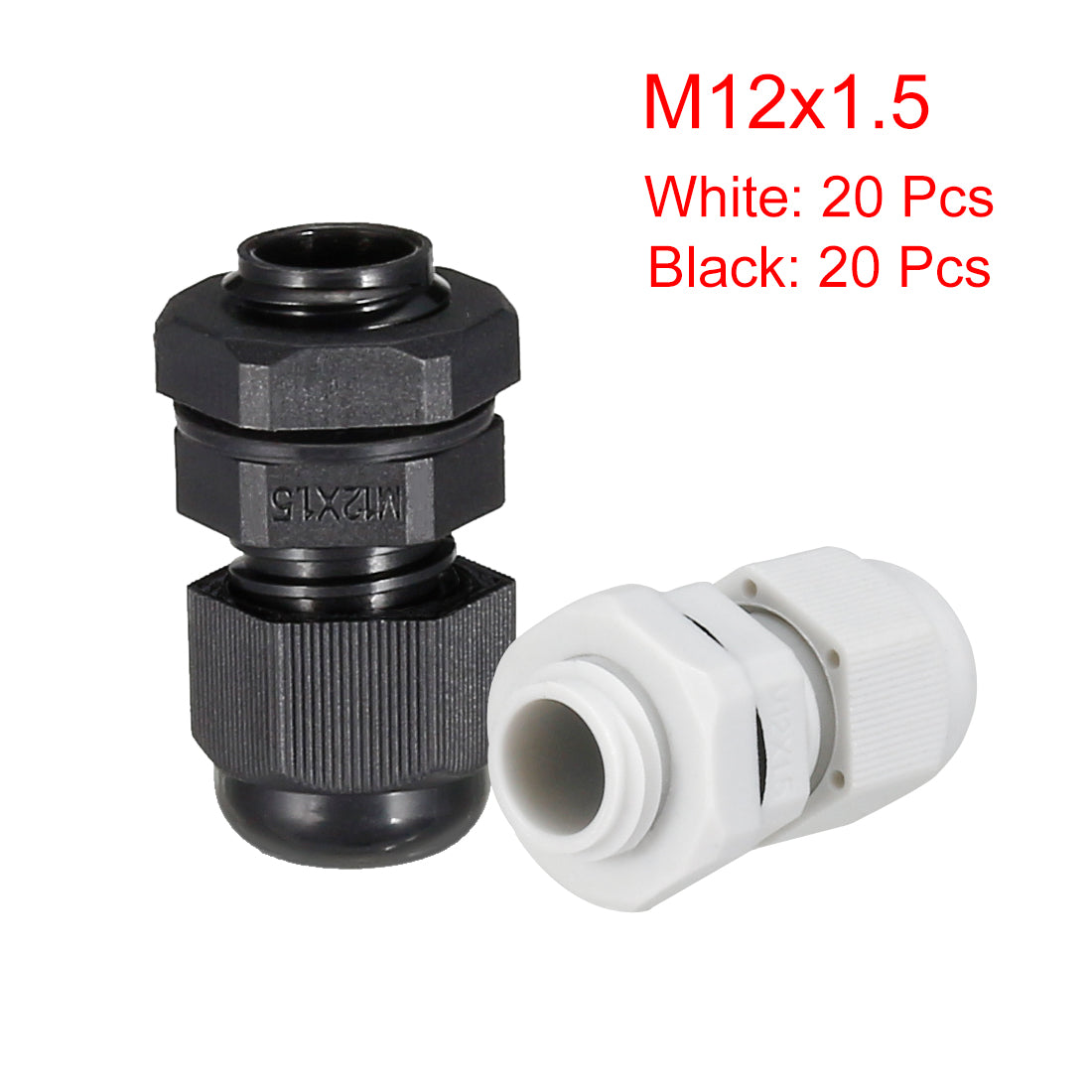 Uxcell 40Pcs M12x1.5 Cable Gland Waterproof Plastic Joint Adjustable ...