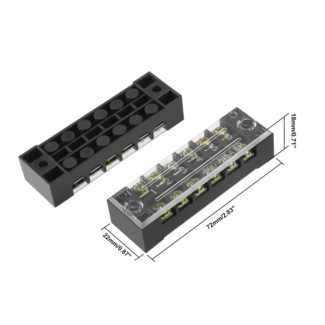 Uxcell 5 Pcs Dual Rows 6 Positions 600V 15A Cable Barrier Block Terminal Strip TB-1506L | Harfington