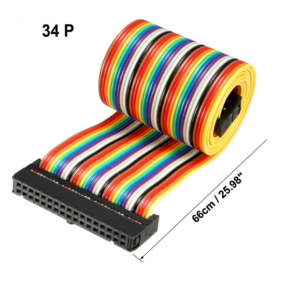 Uxcell IDC Rainbow Wire Flat Ribbon Cable 34 Pins 66cm Length 2.54mm Pitch Type-C | Harfington