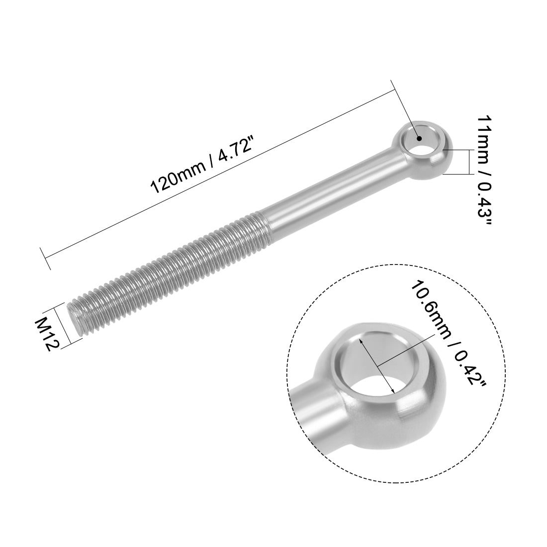 Uxcell M12 x 120mm Machinery Shoulder Swing Lifting Eye Bolt 304 ...