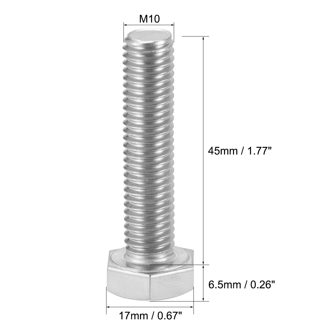 Uxcell M10x45mm Hex Bolts 304 Stainless Steel Hexagon Screw Bolt 5pcs ...