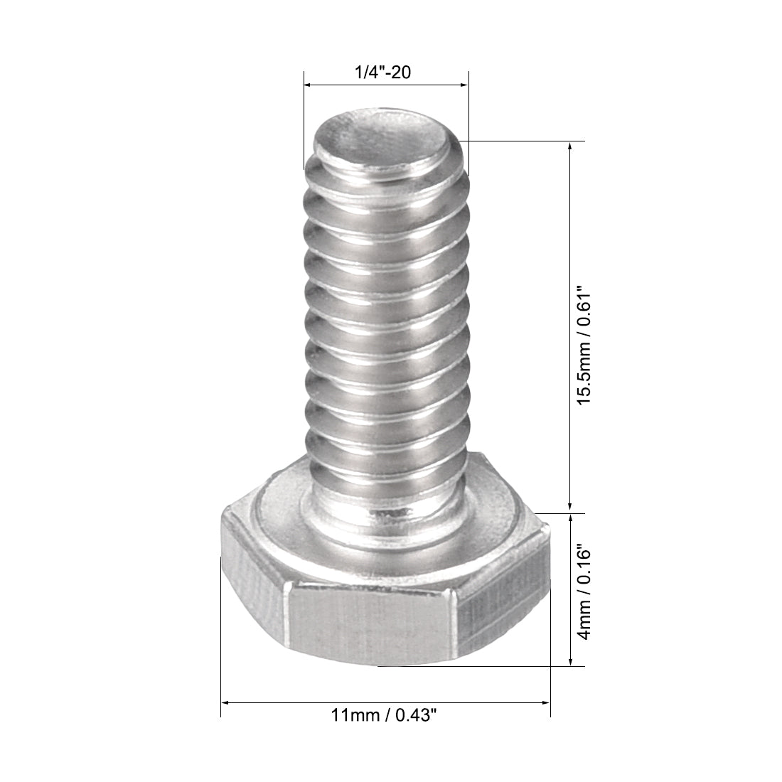 Uxcell 1/4-20x5/8" Hex Bolts 304 Stainless Steel Hexagon Screw Bolt ...