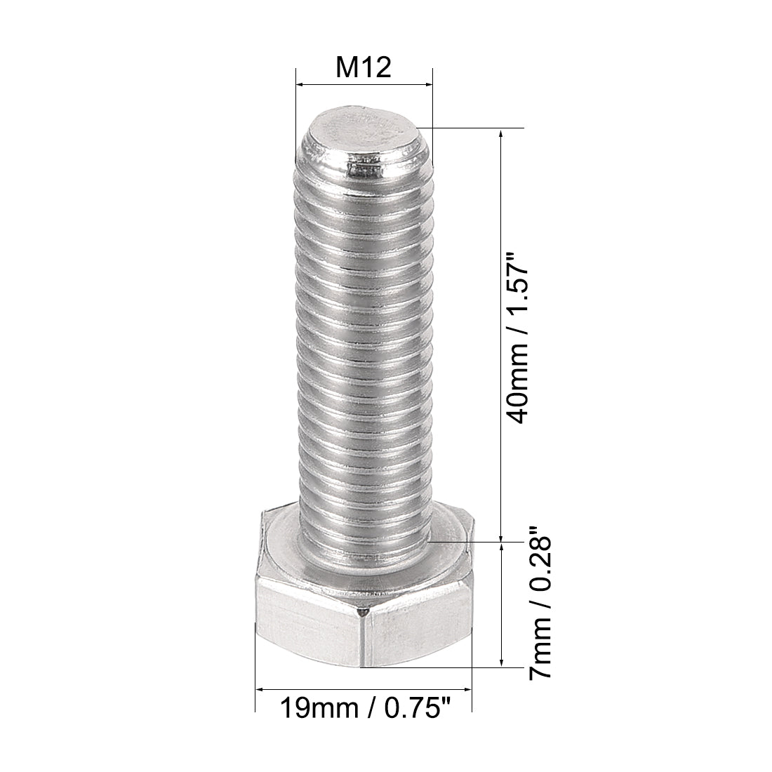 Uxcell M12x40mm Hex Bolts 304 Stainless Steel Hexagon Left Hand Screw ...