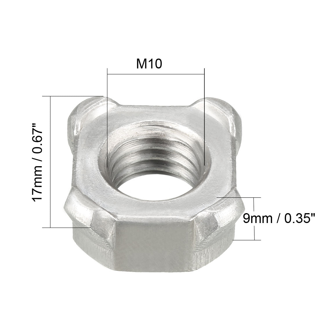 Uxcell Weld Nuts,M10 Square UNC Carbon Steel Machine Screw Silver 20Pcs ...