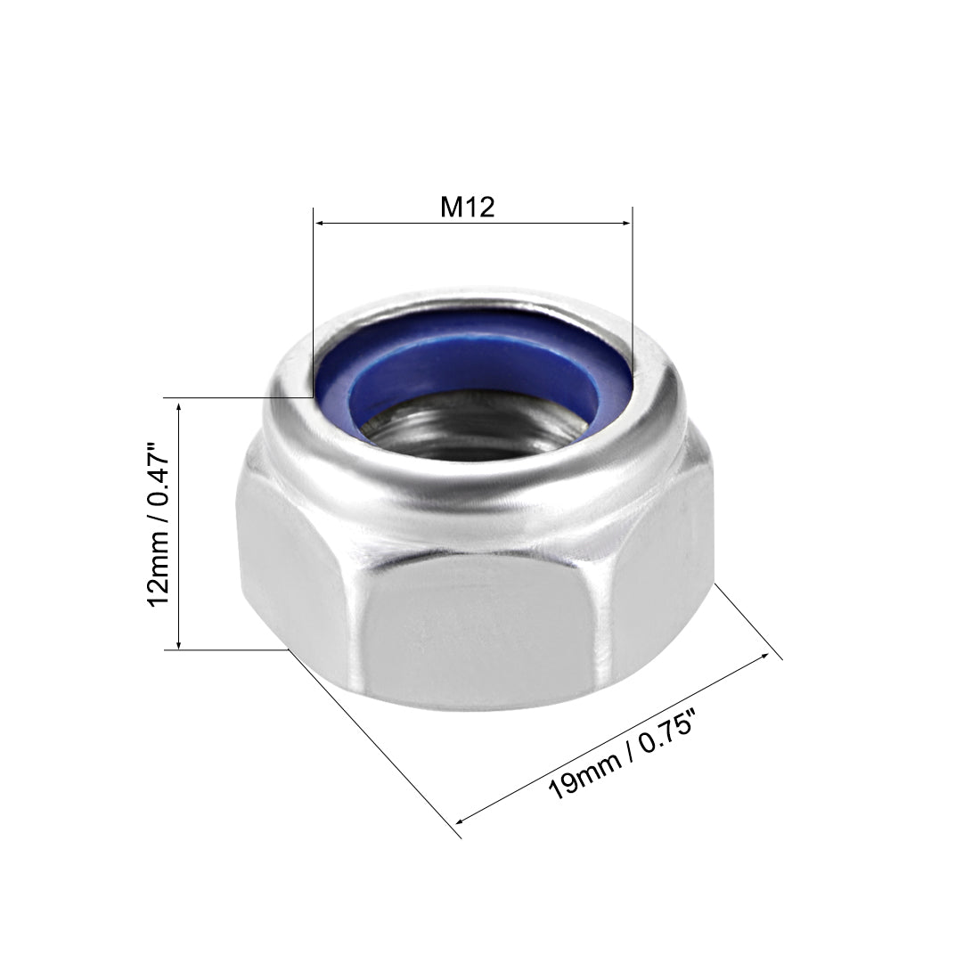 Uxcell M12x1.75mm Hex Lock Nuts Stainless Steel Nylon Insert Self-Lock Nut, 4Pcs Silver | Harfington