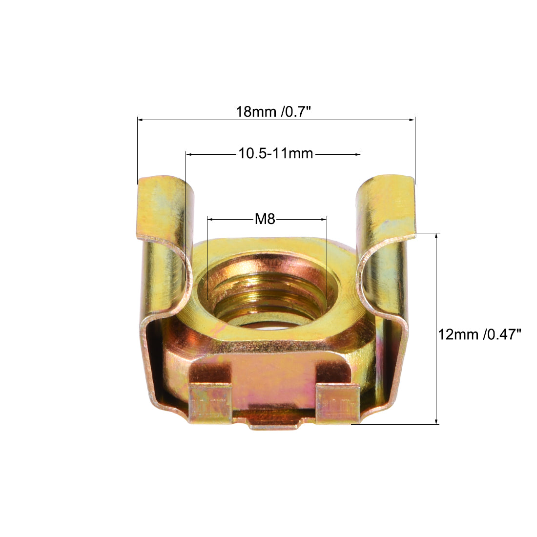 Uxcell M8 Cage Nuts for Server Rack Cabinet, Carbon Steel Yellow Zinc ...