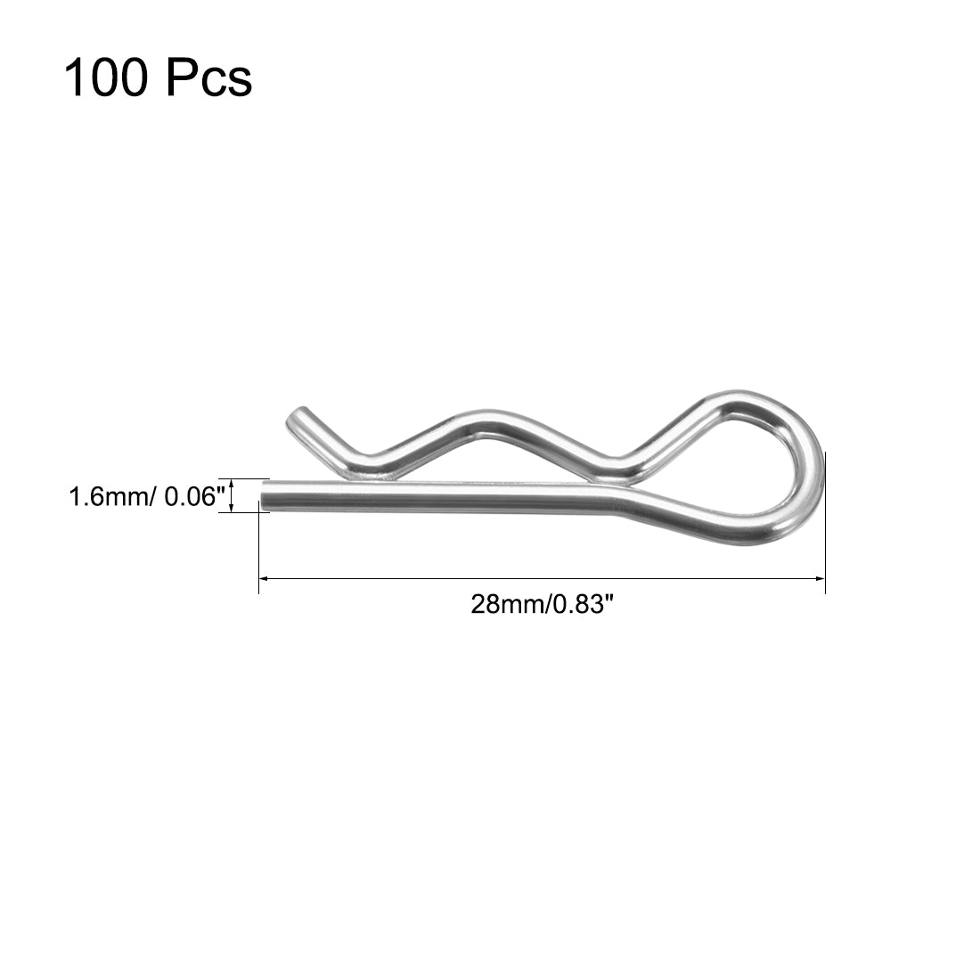 Uxcell 1.6mm x 28mm Carbon Steel R Shaped Spring Cotter Clip Pin ...