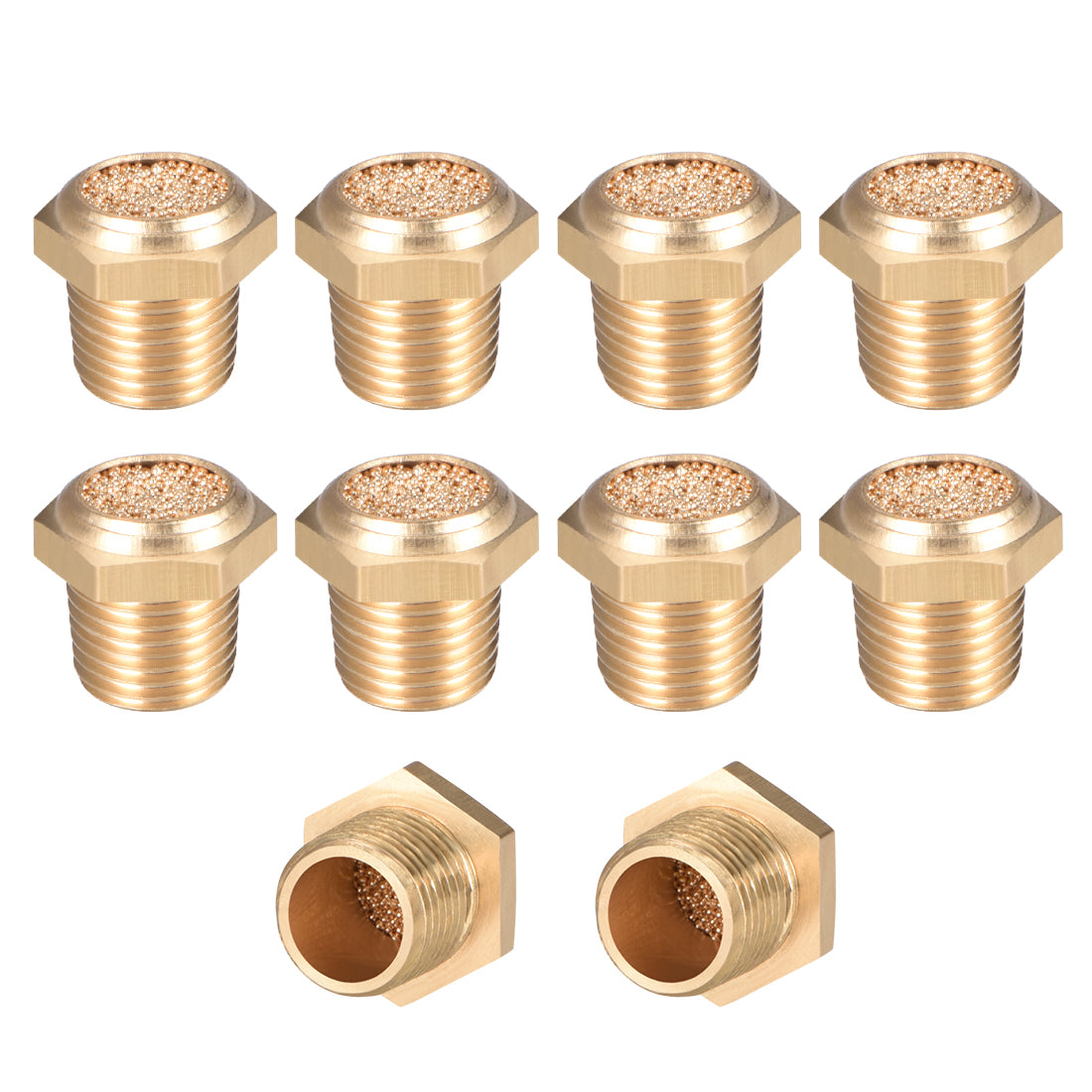 Uxcell Brass Exhaust Muffler, G1/8 Male Thread 15/32" Hex Sintered Air ...
