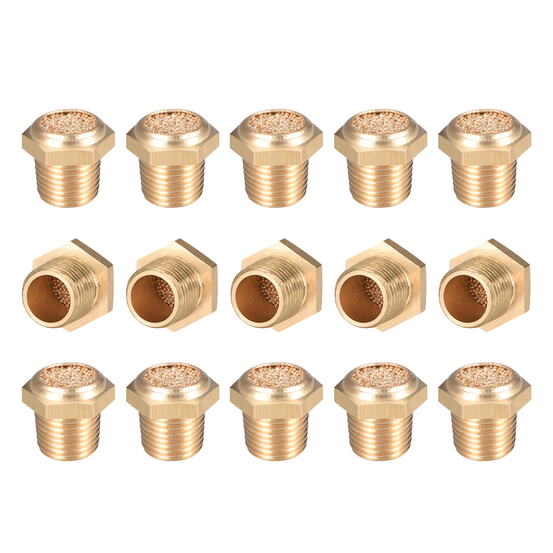 Uxcell Brass Exhaust Muffler, G1/8 Male Thread 15/32" Hex Sintered Air ...