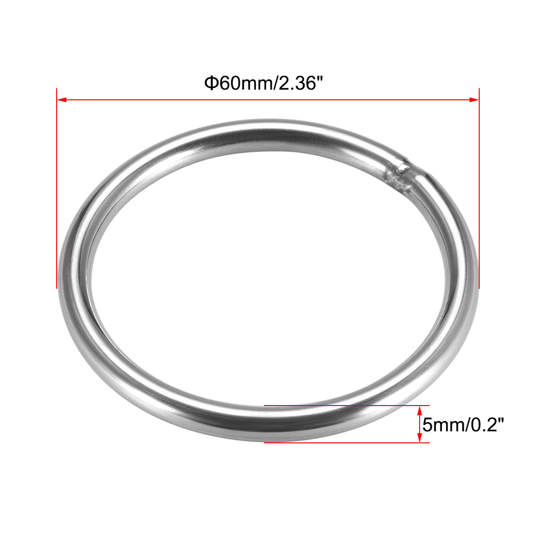 Uxcell Welded O Ring, 60 x 5mm Strapping Round Rings 201 Stainless ...