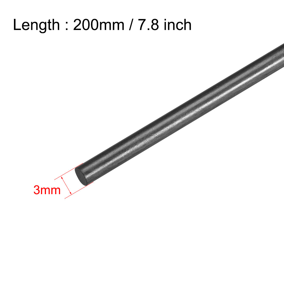 Uxcell 3mm Carbon Fiber Rod For RC Airplane Matte Pole US, 200mm 7.8 ...
