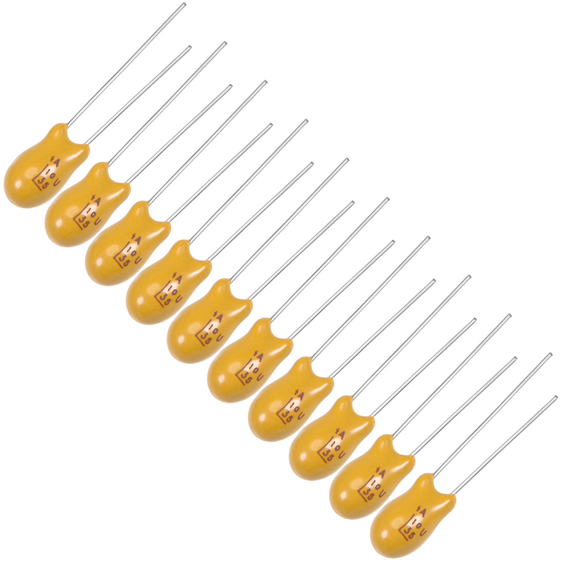 Uxcell 10uF Tantalum Capacitor, 35V 2 Pin Yellow Radial Dipped Tantalum ...