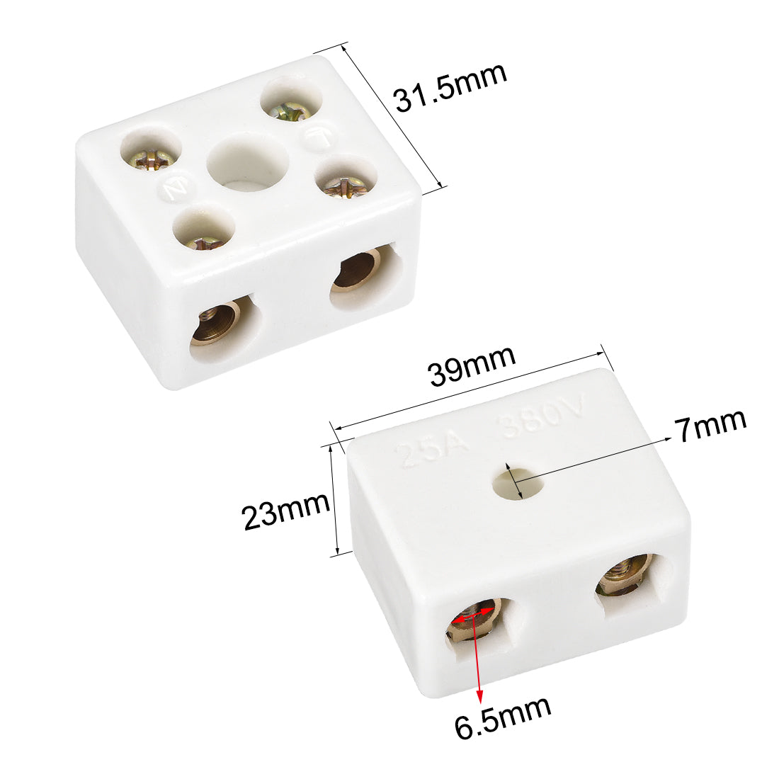 Uxcell 2 Way Ceramics Terminal Blocks High Temp Porcelain Ceramic ...
