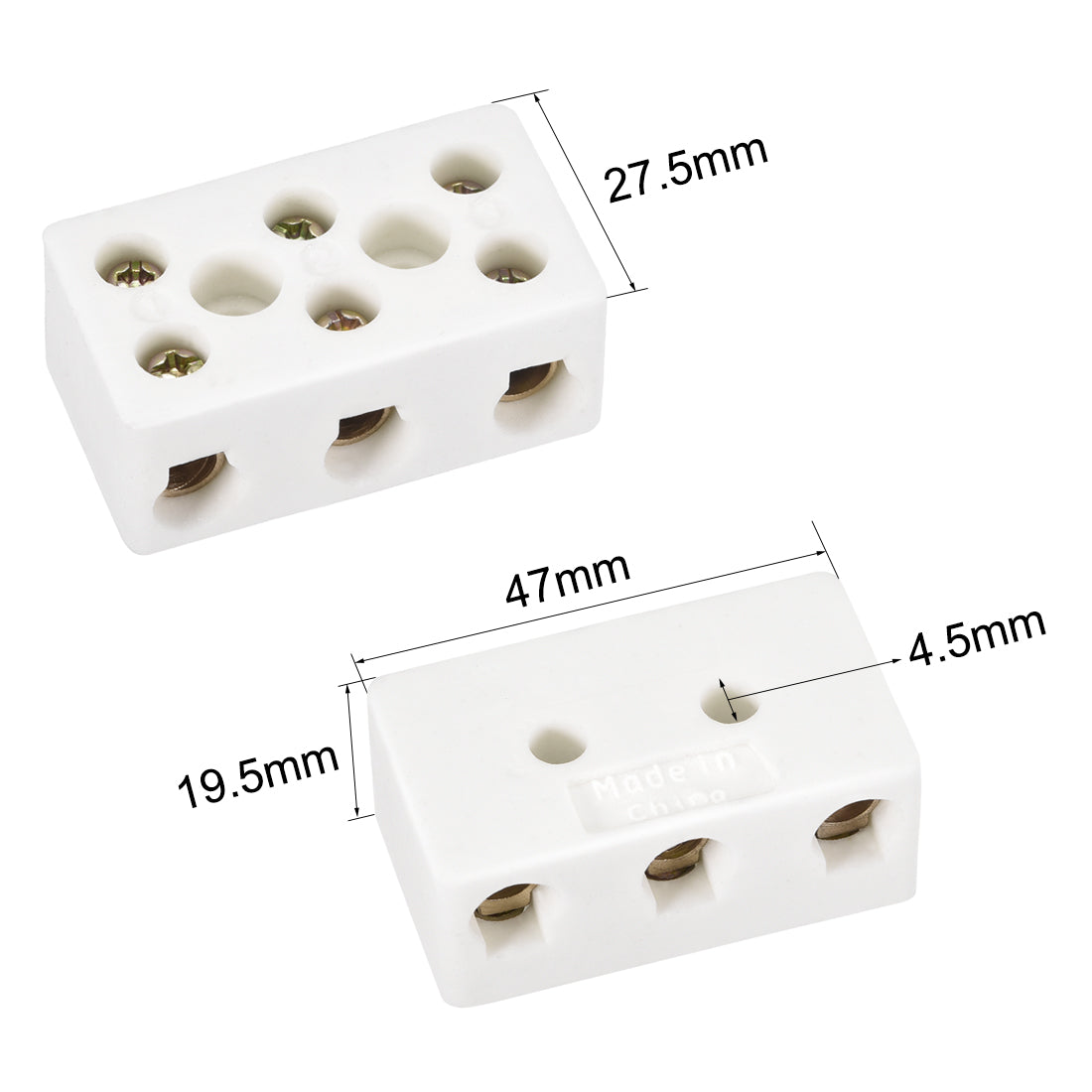 Uxcell 3 Way Ceramics Terminal Blocks High Temp Porcelain Ceramic ...
