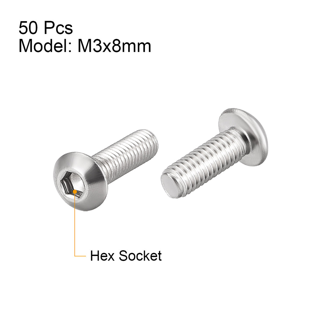 Uxcell M3x8mm Machine Screws Hex Socket Round Head Screw 304 Stainless Steel Fasteners Bolts ...