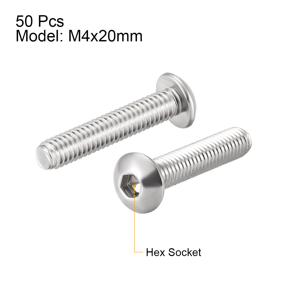 Uxcell M4x20mm Machine Screws Hex Socket Round Head Screw 304 Stainless Steel Fasteners Bolts ...