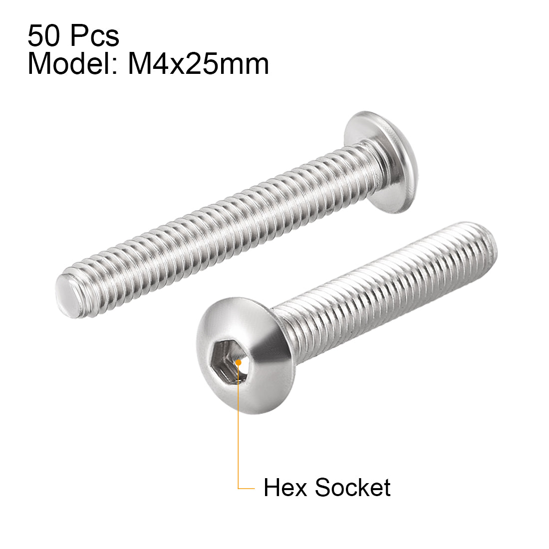 Uxcell M4x25mm Machine Screws Hex Socket Round Head Screw 304 Stainless Steel Fasteners Bolts ...