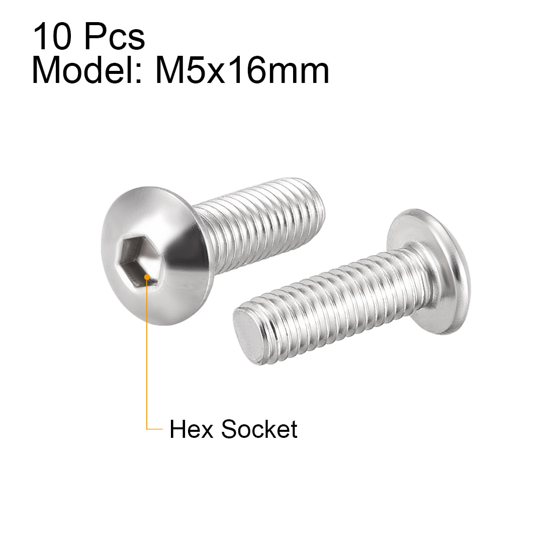 Uxcell M5x16mm Machine Screws Hex Socket Round Head Screw 304 Stainless Steel Fasteners Bolts ...