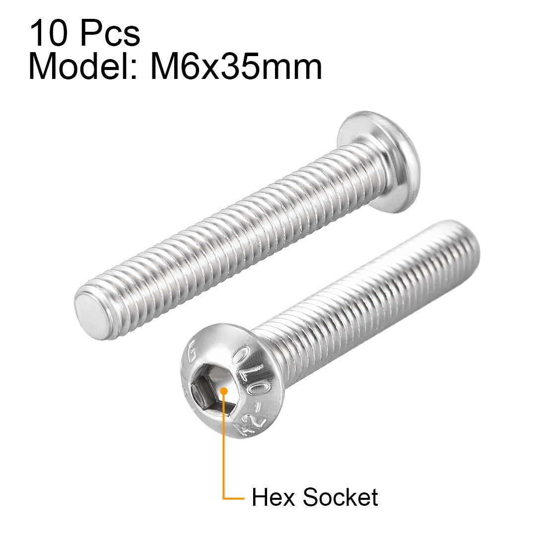 Uxcell M6x35mm Machine Screws Hex Socket Round Head Screw 304 Stainless Steel Fasteners Bolts ...