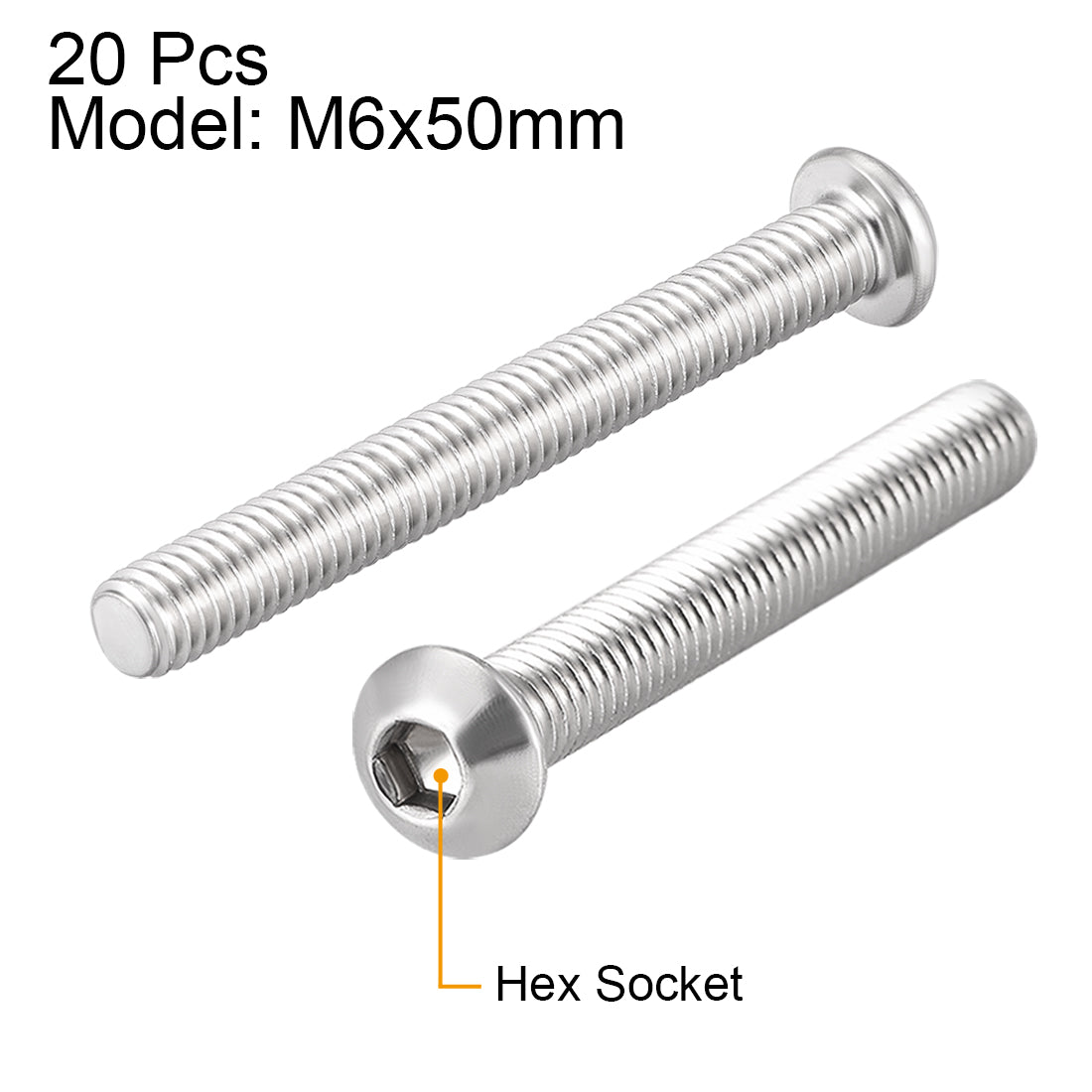 Uxcell M6x50mm Machine Screws Hex Socket Round Head Screw 304 Stainless Steel Fasteners Bolts ...