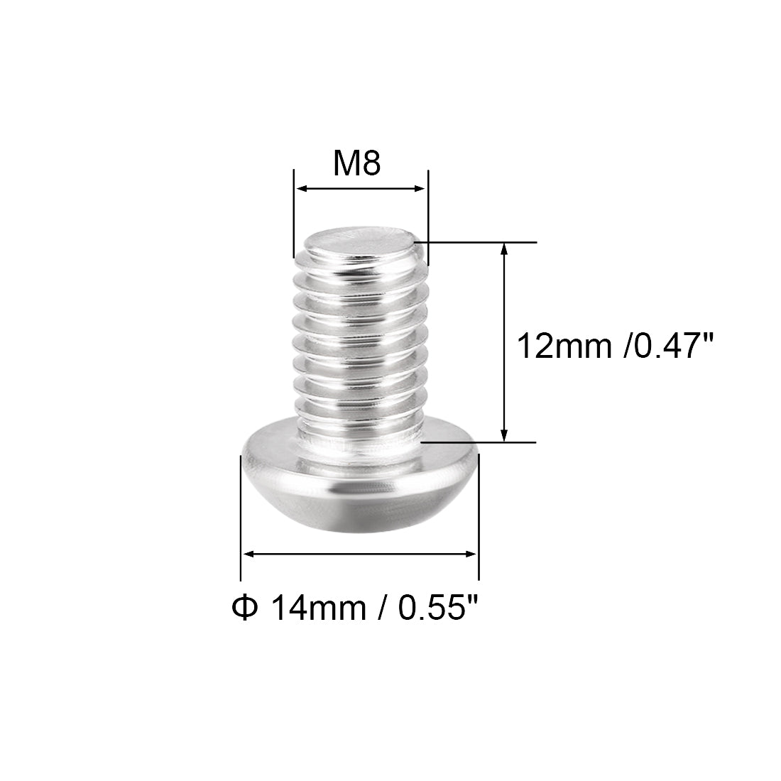 Uxcell M8x12mm Machine Screws Hex Socket Round Head Screw 304 Stainless Steel Fasteners Bolts ...
