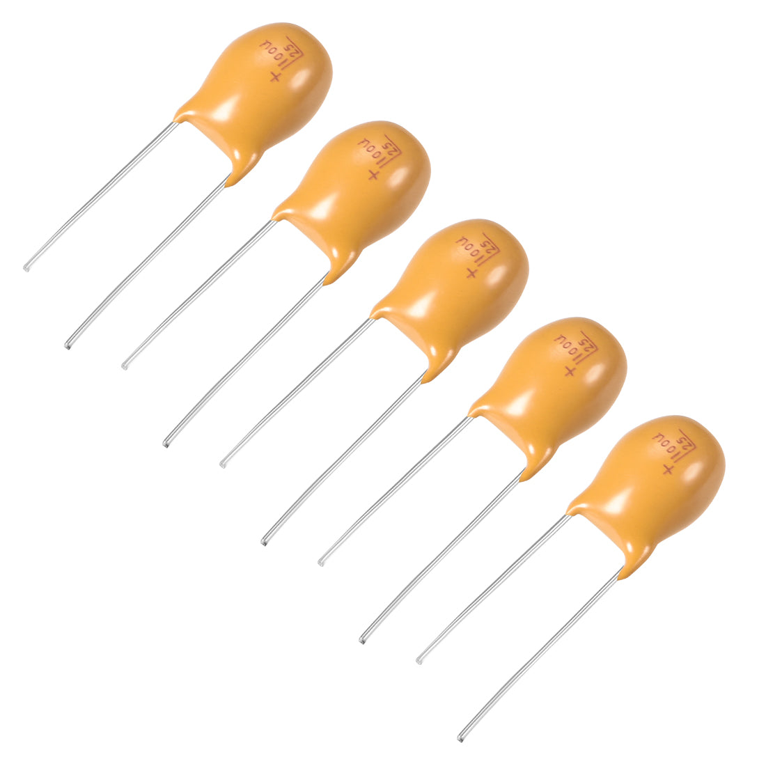 Uxcell 100uF Tantalum Capacitor, 25V 2 Pin Yellow Radial Dipped ...