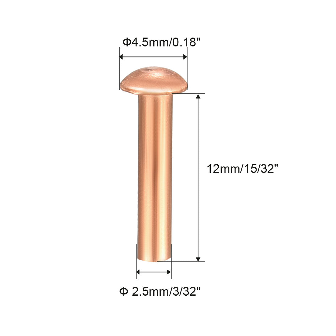Uxcell 100Pcs 3/32inch x15/32inch Round Head Copper Solid Rivets ...