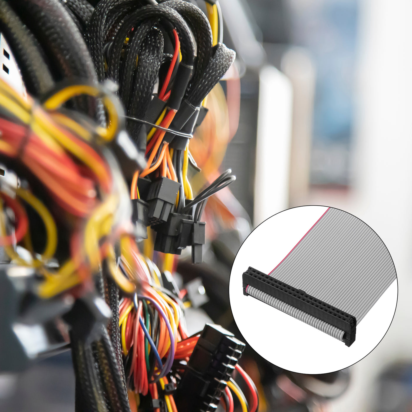 Uxcell IDC Wire Flat Ribbon Cable DB25 Male to FC-26 Female Connector 2.54mm Pitch 20cm Length ...