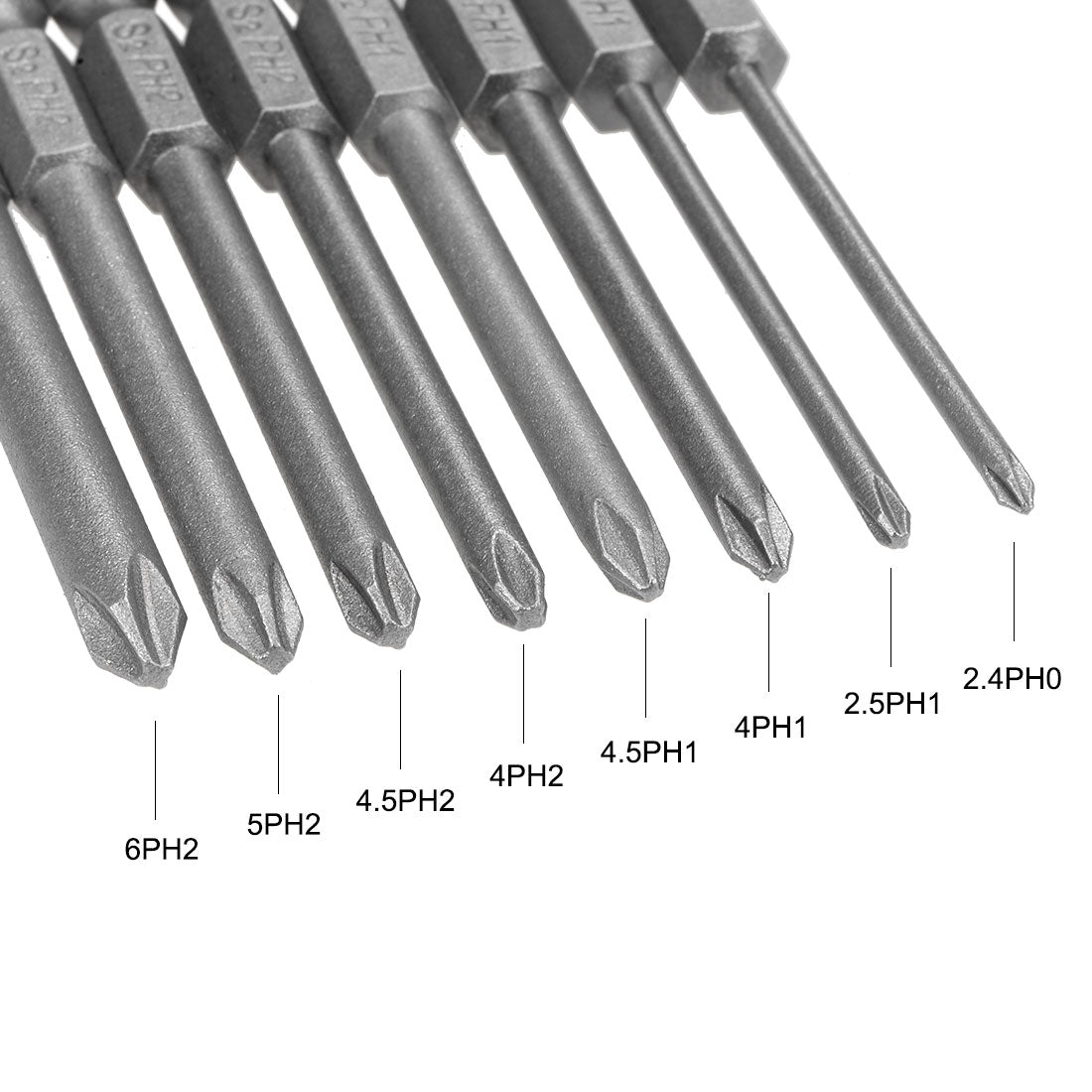 Uxcell Phillips Bits Set 8pcs 1/4 Inch Hex Shank 2.4PH0-6PH2 Magnetic ...