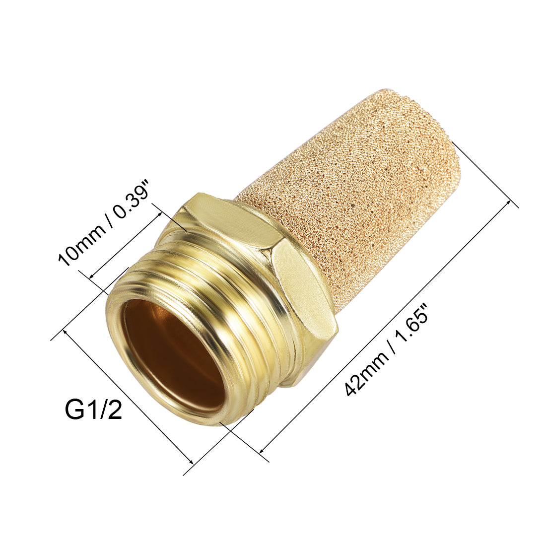 Uxcell Sintered Bronze Exhaust Muffler G1/2 - Brass Body Pneumatic Air ...
