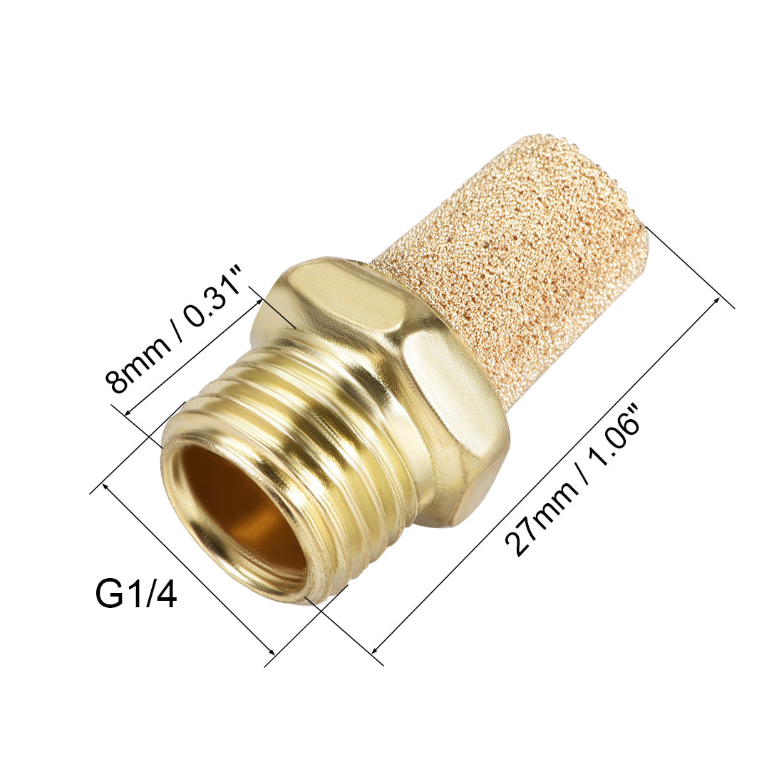 Uxcell Sintered Bronze Exhaust Muffler G1/4 - Brass Body Pneumatic Air ...