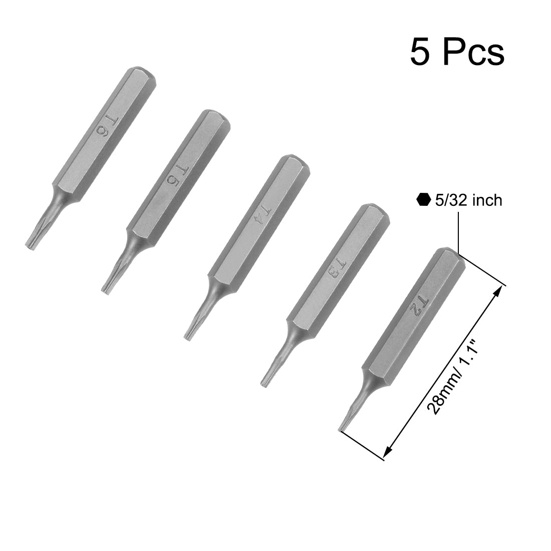 Uxcell Torx Bits Set 5pcs 5/32 Inch Hex Shank T2 T3 T4 T5 T6 ...