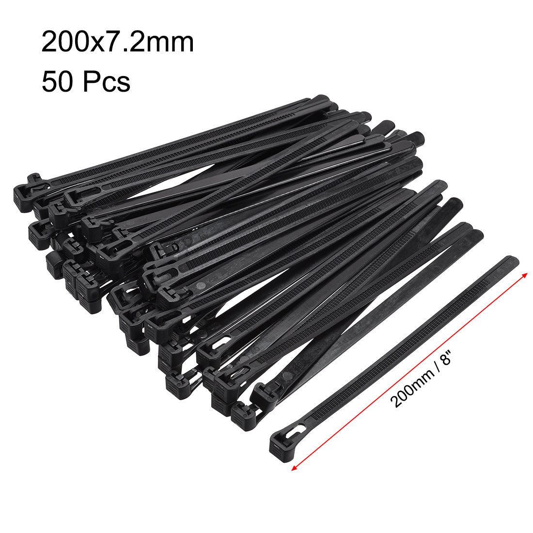 Uxcell Reusable Cable Ties 200mmx7.2mm Adjustable Nylon Zip Ties Wraps ...