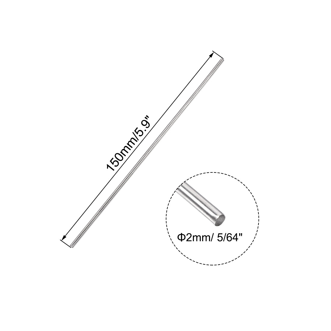 Uxcell 2mm x 150mm 304 Stainless Steel Solid Round Rod for DIY Craft ...