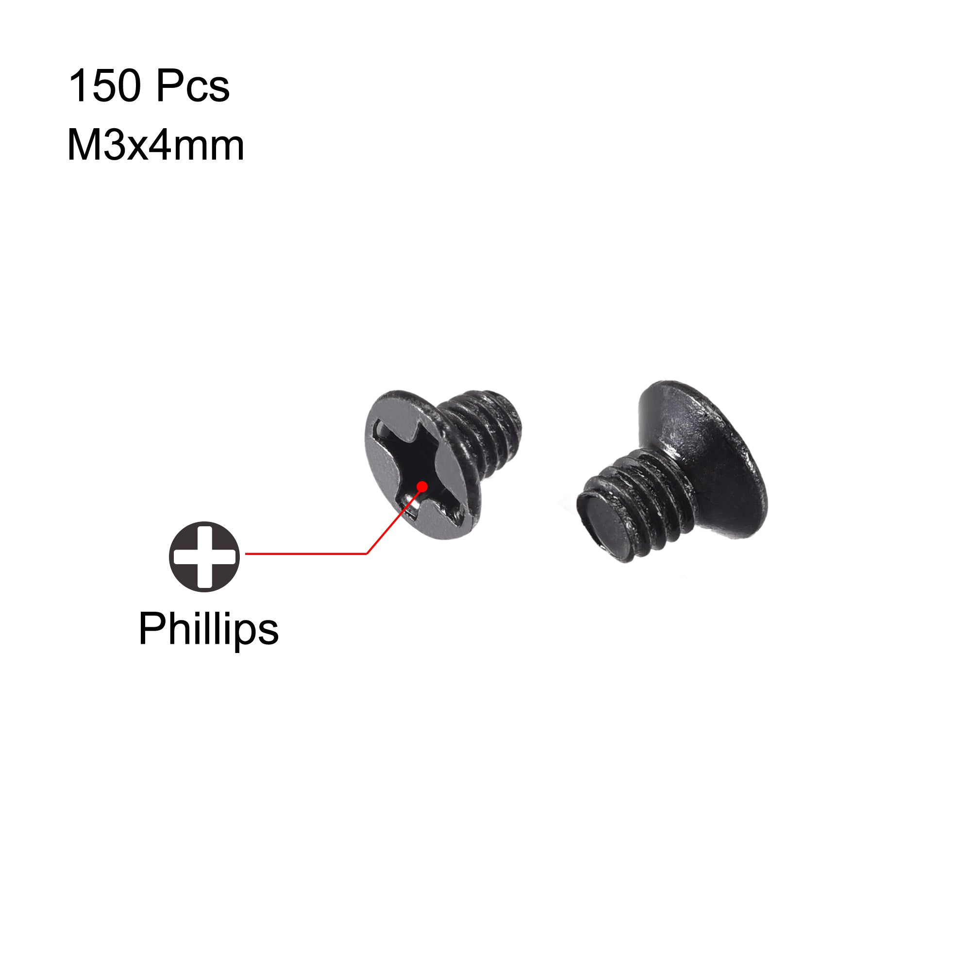 Uxcell 150pcs M3 x 4mm Phillips Flat Head Screws Carbon Steel Machine ...