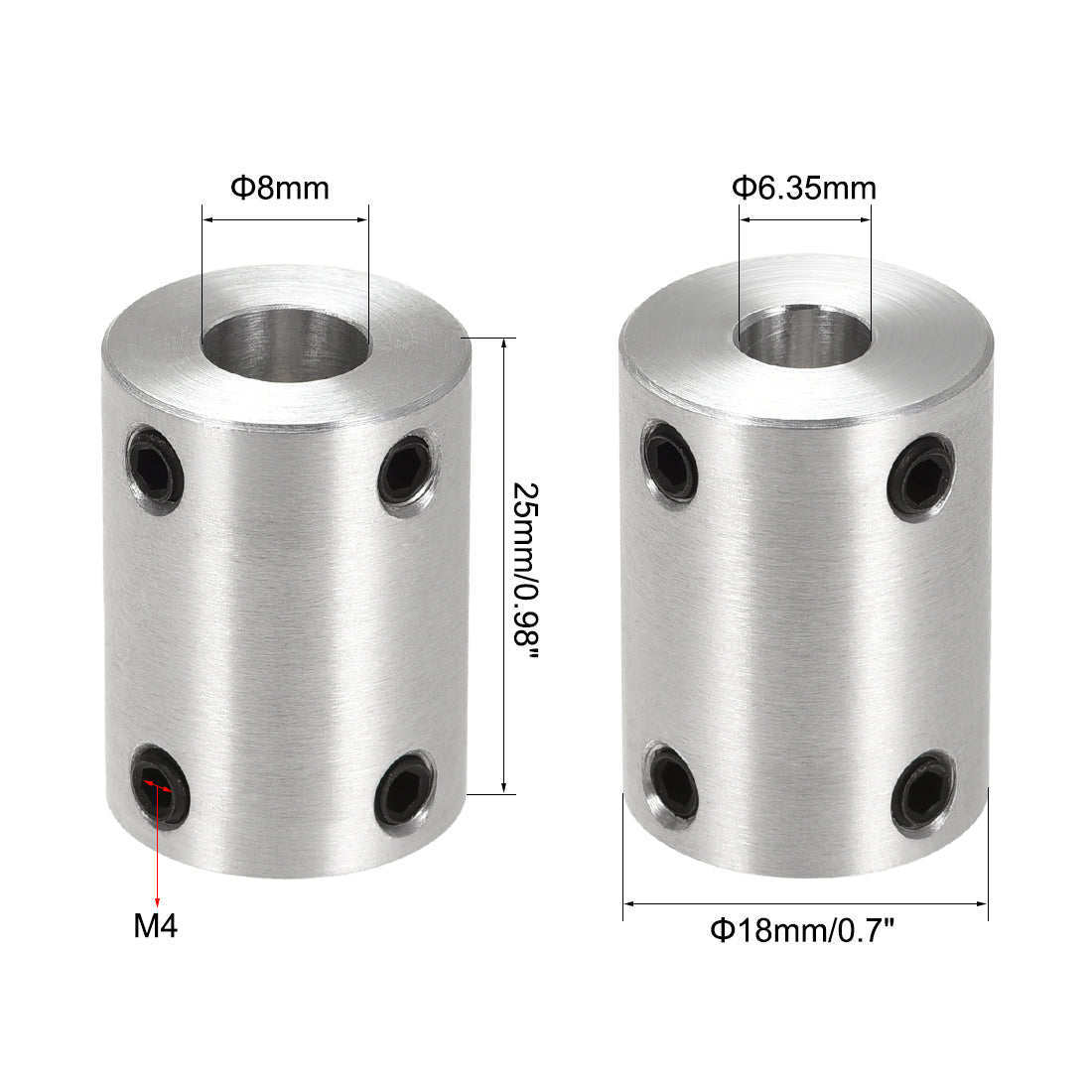Uxcell 6.35mm to 8mm Bore Rigid Coupling 25mm Length 18mm Diameter ...