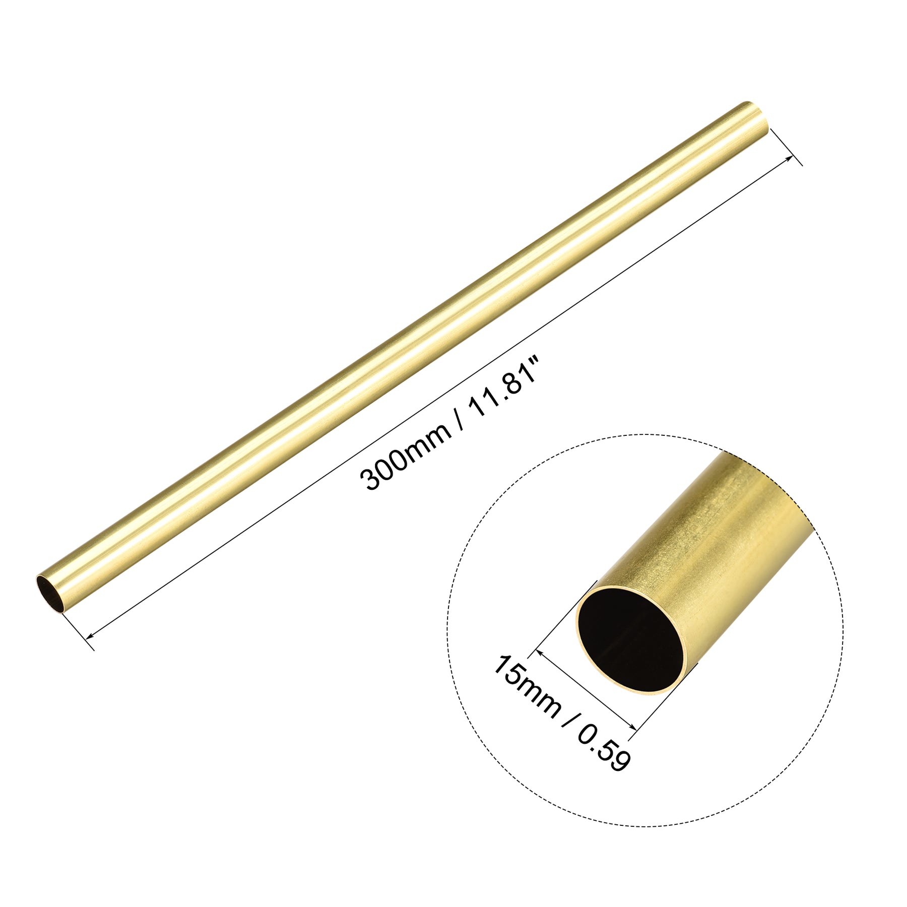 Uxcell Brass Round Tube 300mm Length 15mm OD 0.5mm Wall Thickness ...
